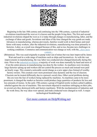 Industrial Revolution Essays | PDF