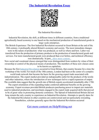 Industrial Revolution Essays | PDF