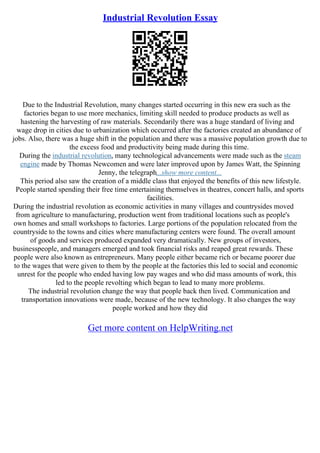 Industrial Revolution Essays | PDF
