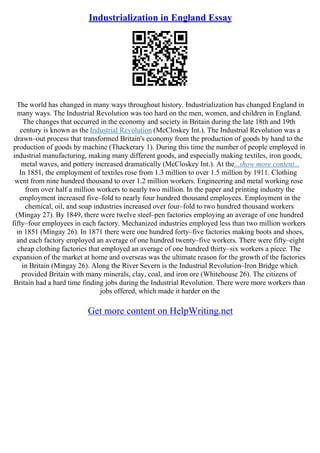 Industrial Revolution In Britain Essay | PDF