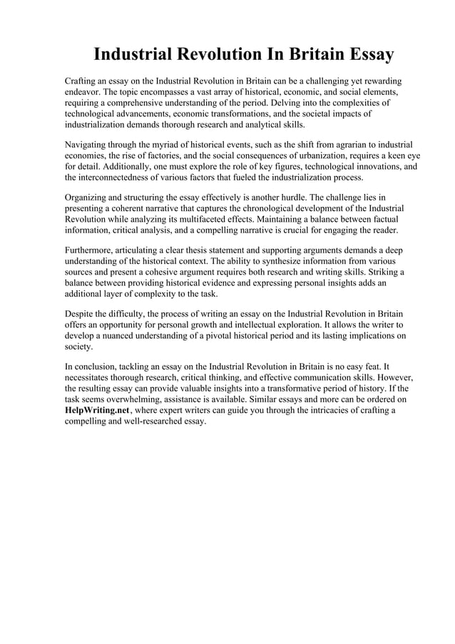 Industrial Revolution In Britain Essay | PDF