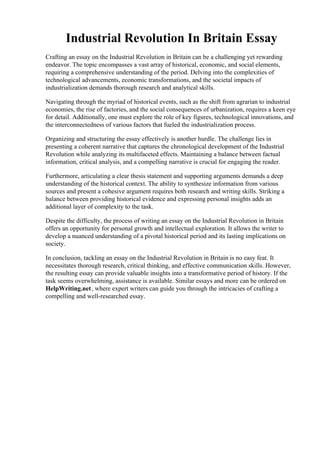 Industrial Revolution In Britain Essay | PDF