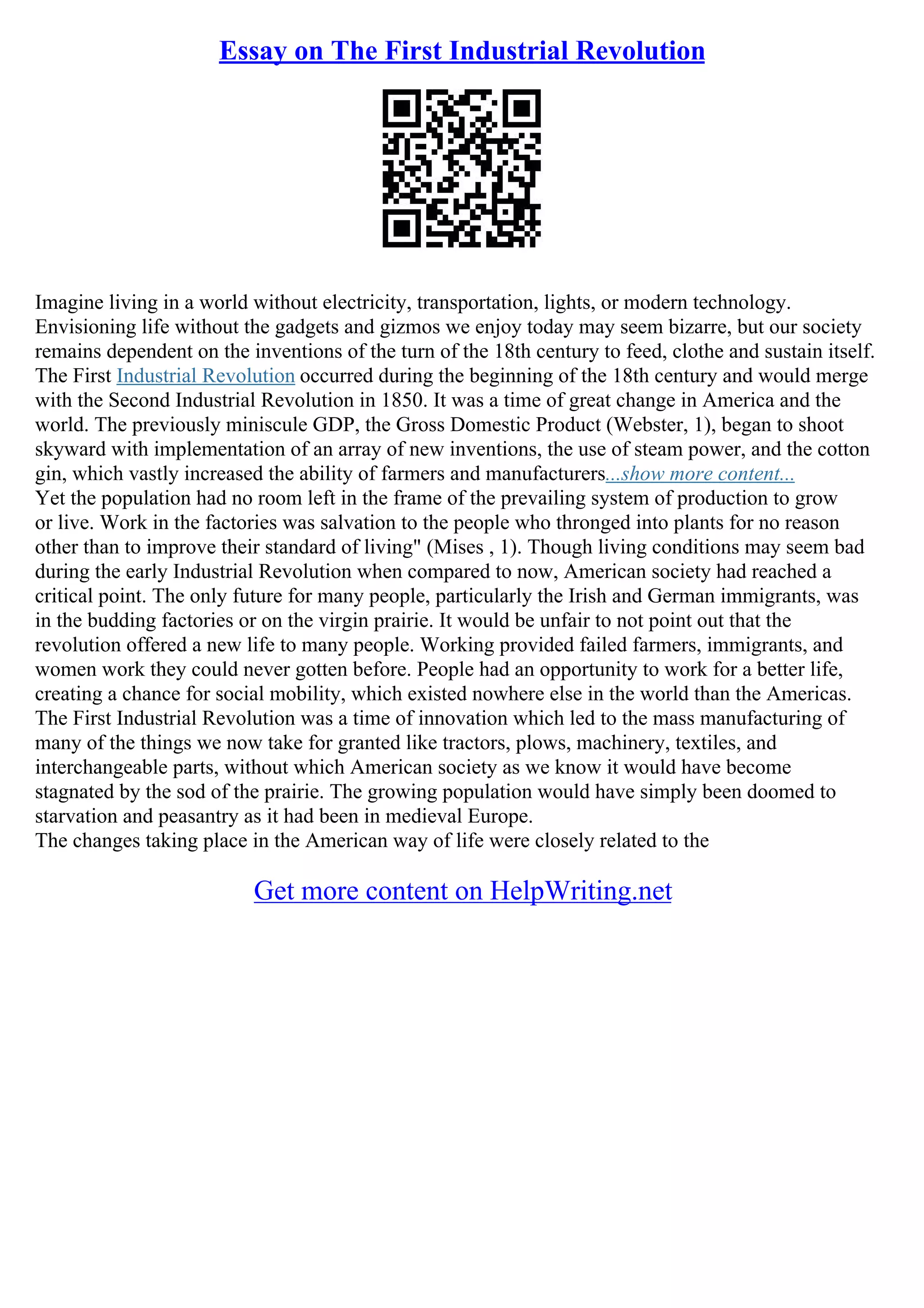 Industrial Revolution In Europe Essay | PDF