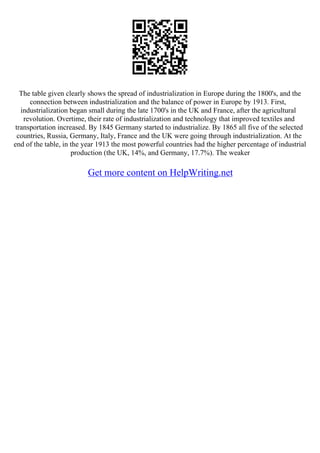 Industrial Revolution In Europe Essay | PDF