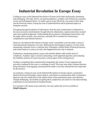 Industrial Revolution In Europe Essay | PDF