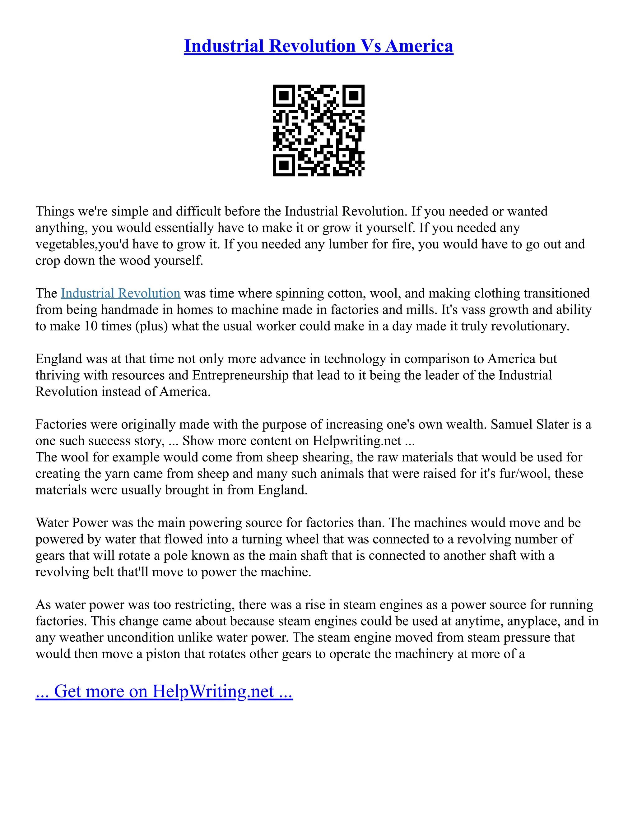 Industrial Revolution Vs America | PDF