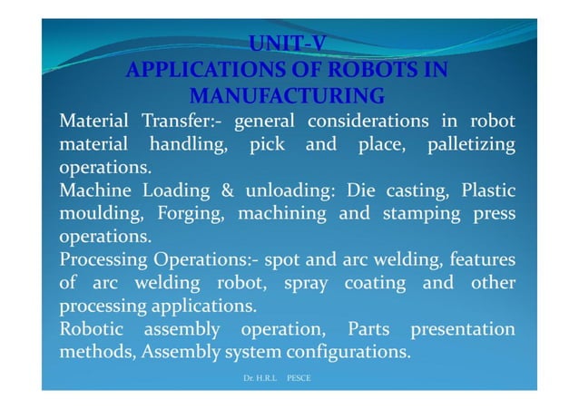Industrial robotics- APPLICATIONS OF ROBOTS IN MANUFACTURING | PDF