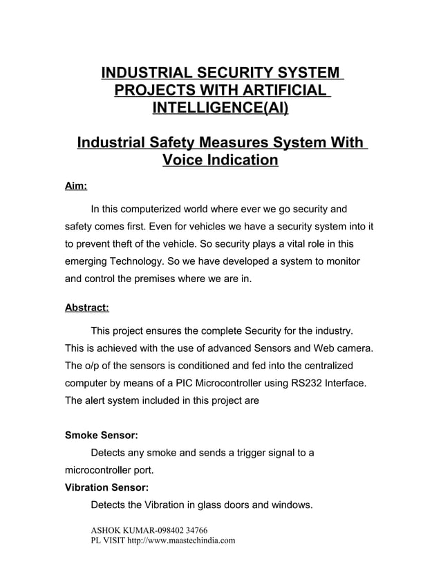 INDUSTRIAL SECURITY SYSTEM PROJECTS WITH ARTIFICAL INTELLIGENCE(AI ...