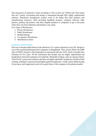 Industrial tour in Incepta pharmaceuticals | PDF