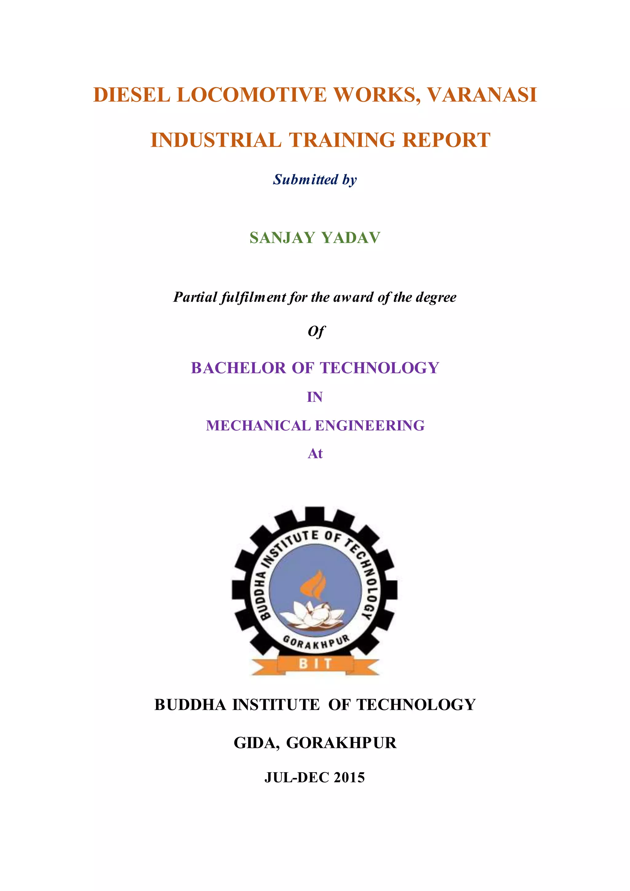 cover page on industrial training on dlw | DOCX