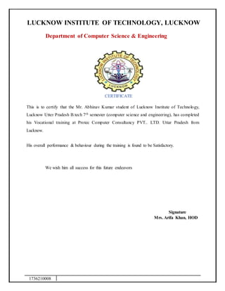 Industrial training report on core java | DOCX