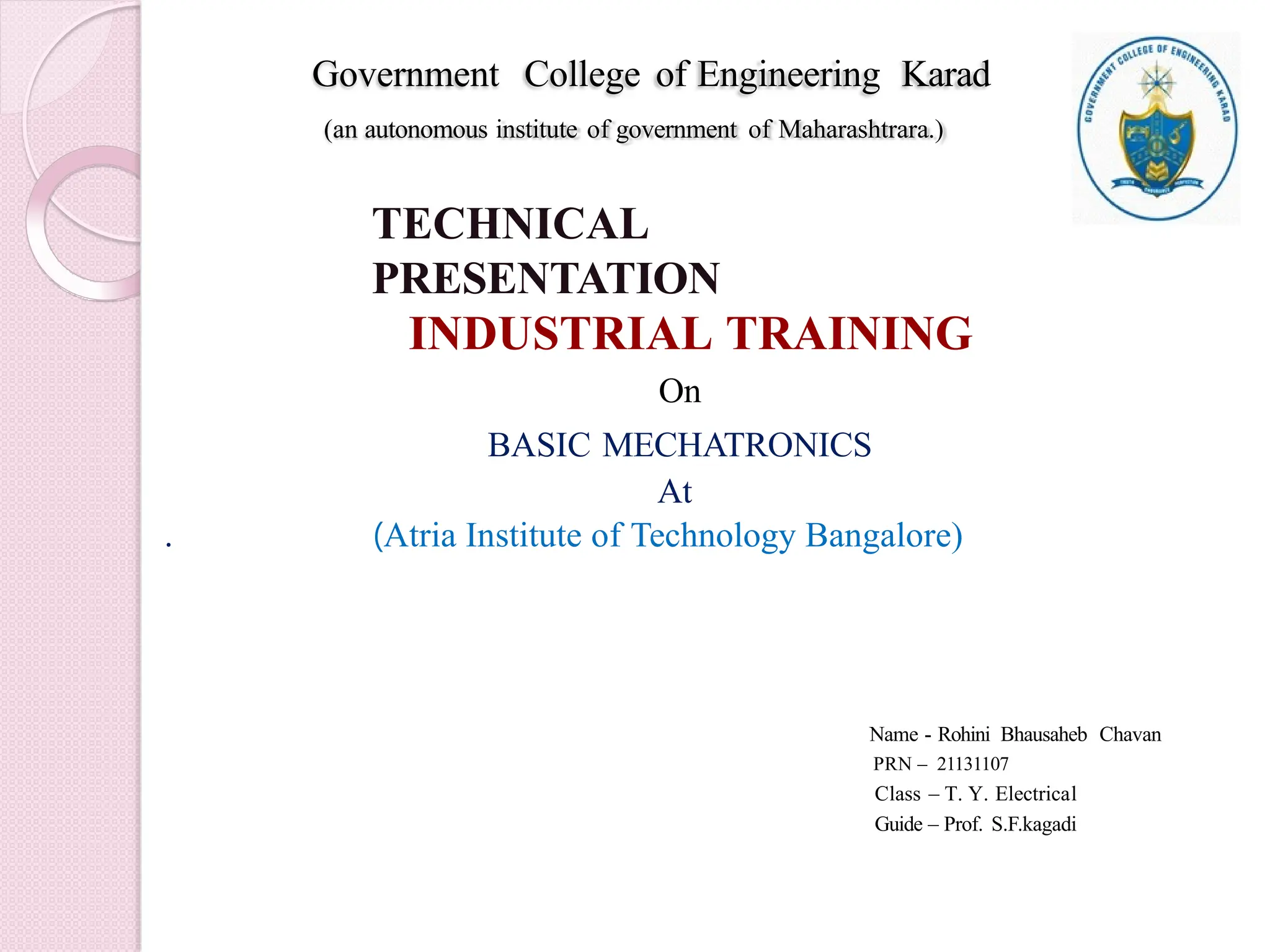 INDUSTRIAL TRAINING On BASIC MECHATRONICS.pptx