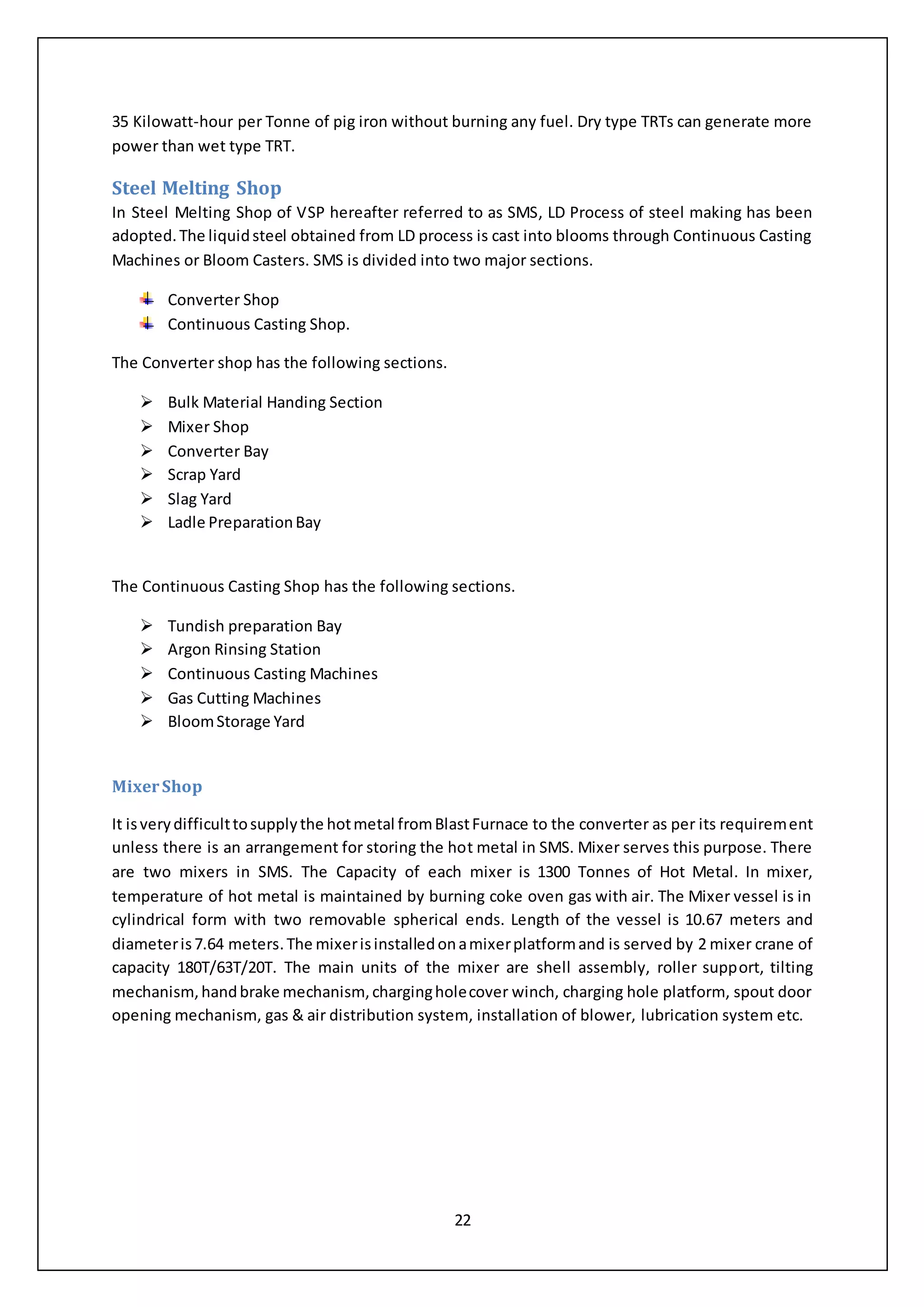 Industrial training report- Visakhapatnam Steel Plant. | DOCX