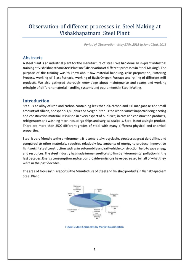 Industrial training report- Visakhapatnam Steel Plant. | DOCX | Geology | Science