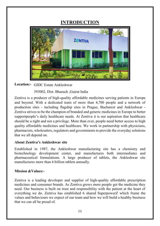 INDUSTRIAL TRAINING REPORT (B-pharmacy ) Zentiva pharmaceutical industry | PDF