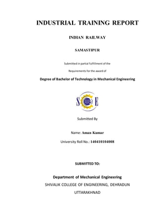 Industrial training report on samastipur railway workshop | DOCX