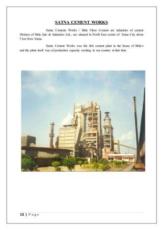 Industrial training report Satna Cement Works (Birla Corp Ltd), Satna ...