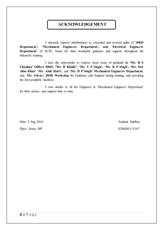 Industrial training report Satna Cement Works (Birla Corp Ltd), Satna ...