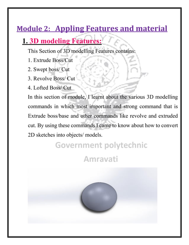 Industrial training solid works report by atharva mahalle (19 me001) | PDF