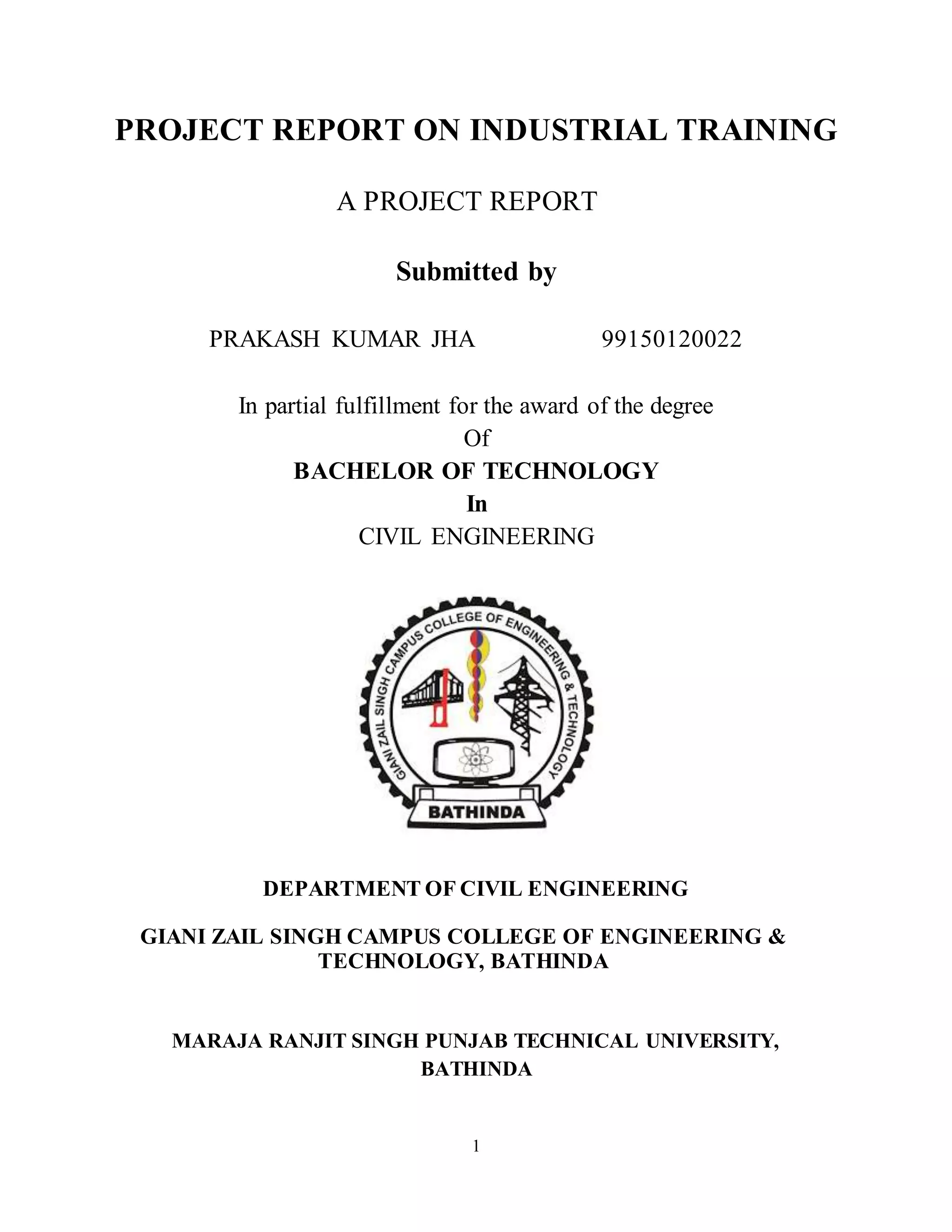 Industrial trainning project report for Civil Engineering | DOCX
