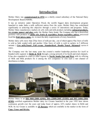Mother dairy Industrial visit | DOCX