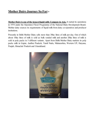 Mother dairy Industrial visit | DOCX