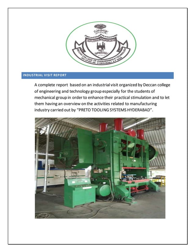Report on industrial visit and observation on manufacturing and ...