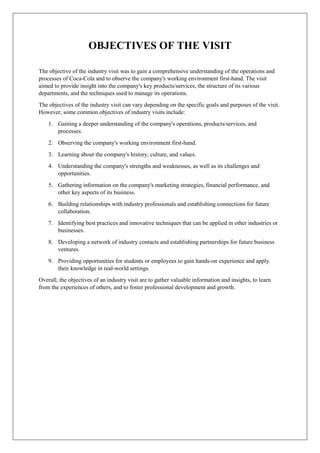 Industrial Visit Report of COCACOLA | DOCX