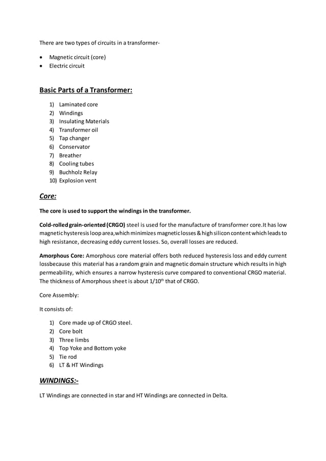 Industrial visit report uttam transformers | DOCX