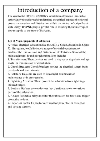 REPORT ON INDUSTRIAL VISIT HARYANA VIDYUT PRASARAN NIGAM LTD | PDF