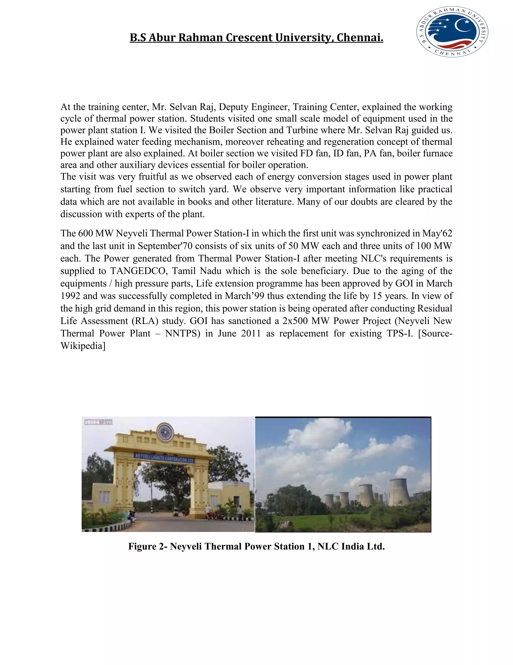 Industrial visit report section d final year mechanical revised | PDF