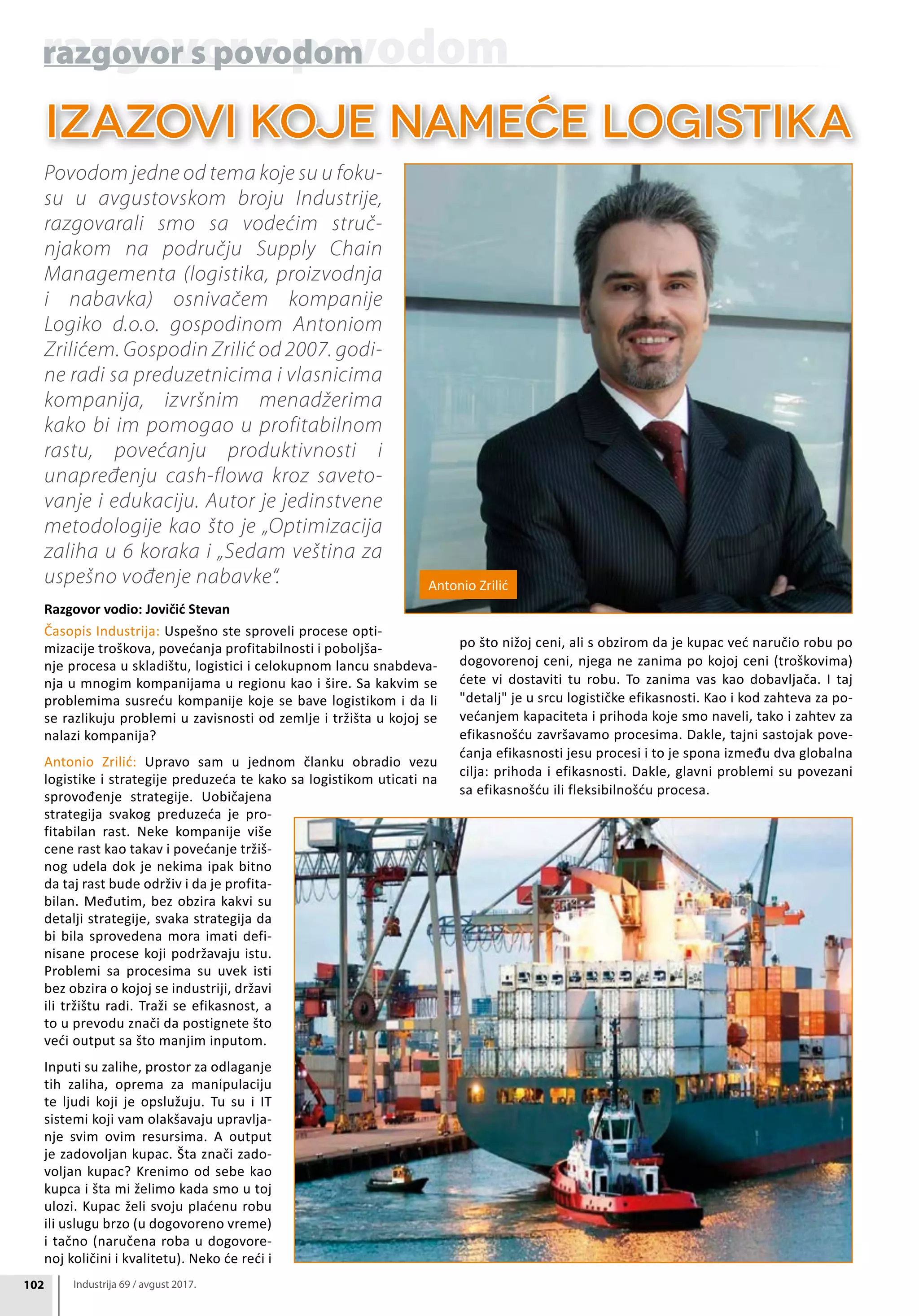 Intervju Antonia Zrilića za časopis Industrija | PDF