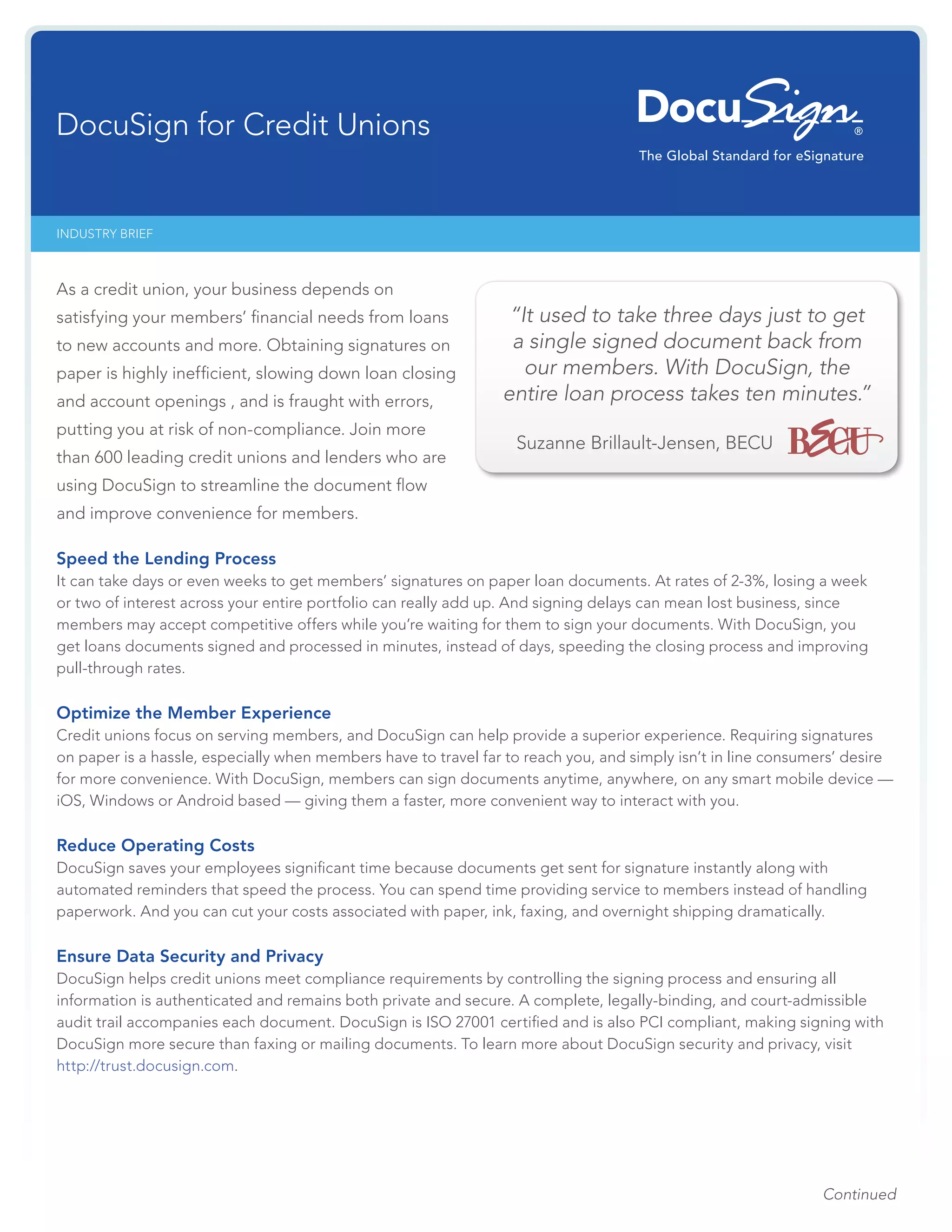 eSignature Docusign Credit Unions Vertical | PDF