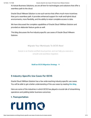 Industry-Specific Use Cases of (OCVS) Oracle Cloud VMware Solution | PDF