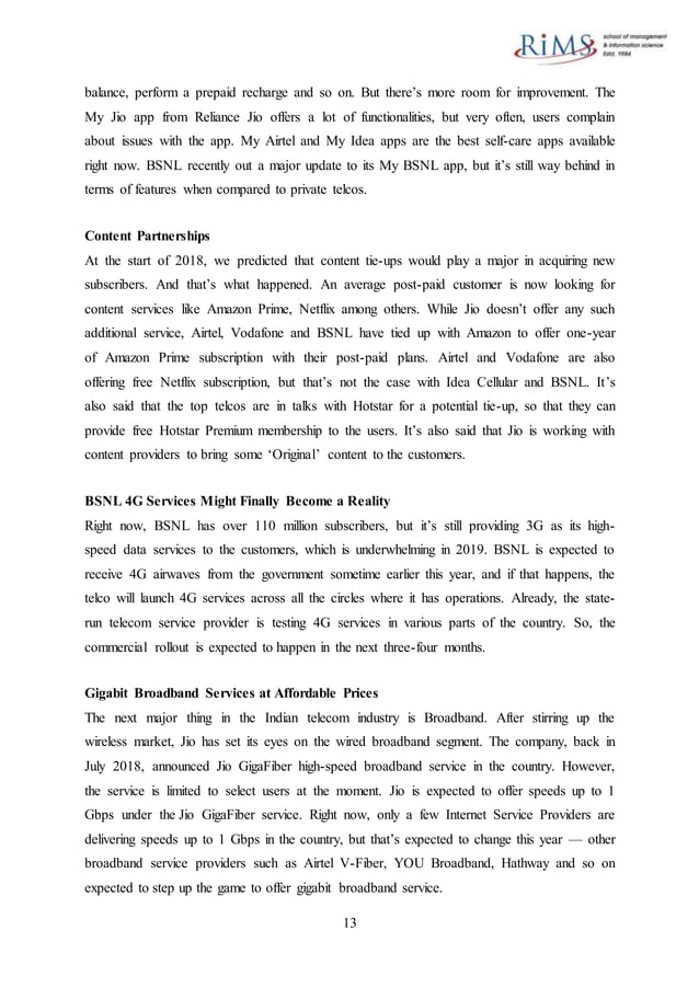 Industry analysis of telecom industry in india(report) | DOCX | Internet | Computing