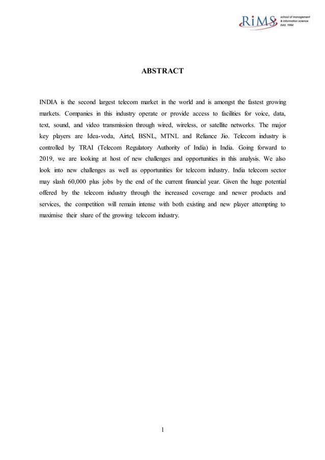 Industry analysis of telecom industry in india(report) | DOCX | Internet | Computing