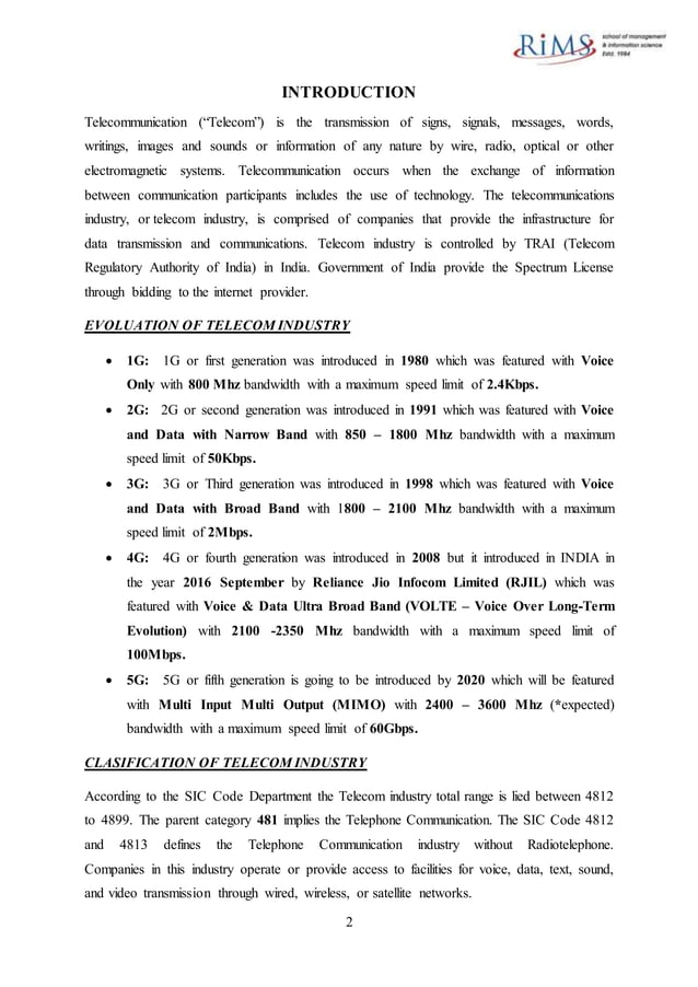 Industry analysis of telecom industry in india(report) | DOCX | Internet | Computing
