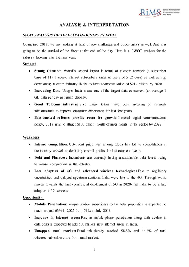 Industry analysis of telecom industry in india(report) | DOCX | Internet | Computing