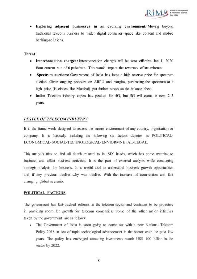 Industry analysis of telecom industry in india(report) | DOCX | Internet | Computing