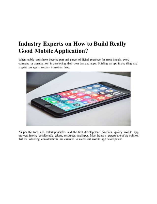 Industry Experts on How to Build Really Good Mobile Application | PDF