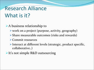 Industry University R&D Alliance | PPT | Business | Business and Finance