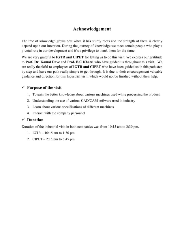 IGTR visit Report | PDF | Mechanical and Industrial Engineering Industry | Industries