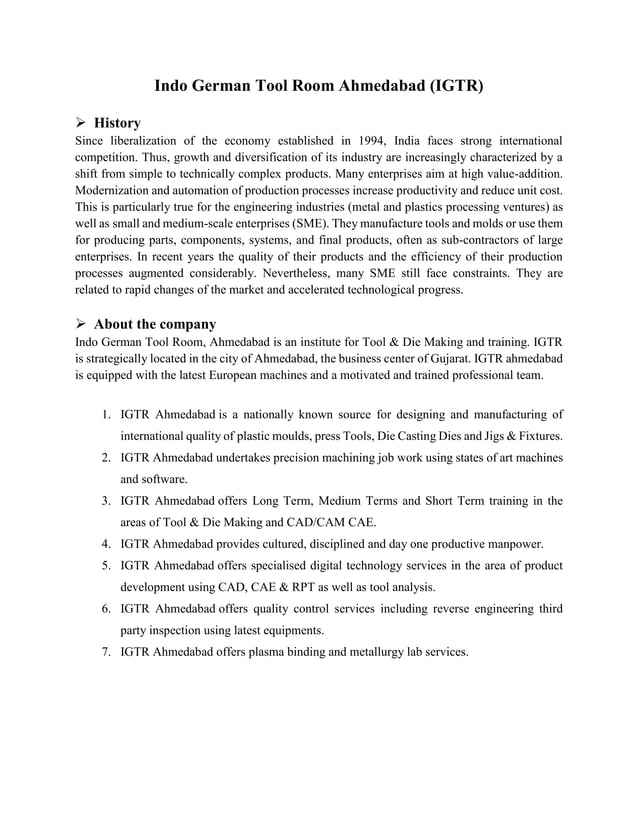 IGTR visit Report | PDF | Mechanical and Industrial Engineering Industry | Industries