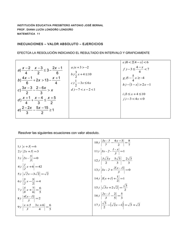 Inecuaciones y valor absoluto | DOC