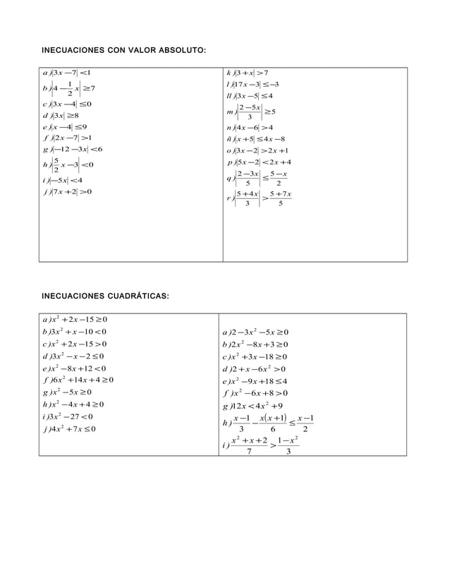 Inecuaciones y valor absoluto | DOC