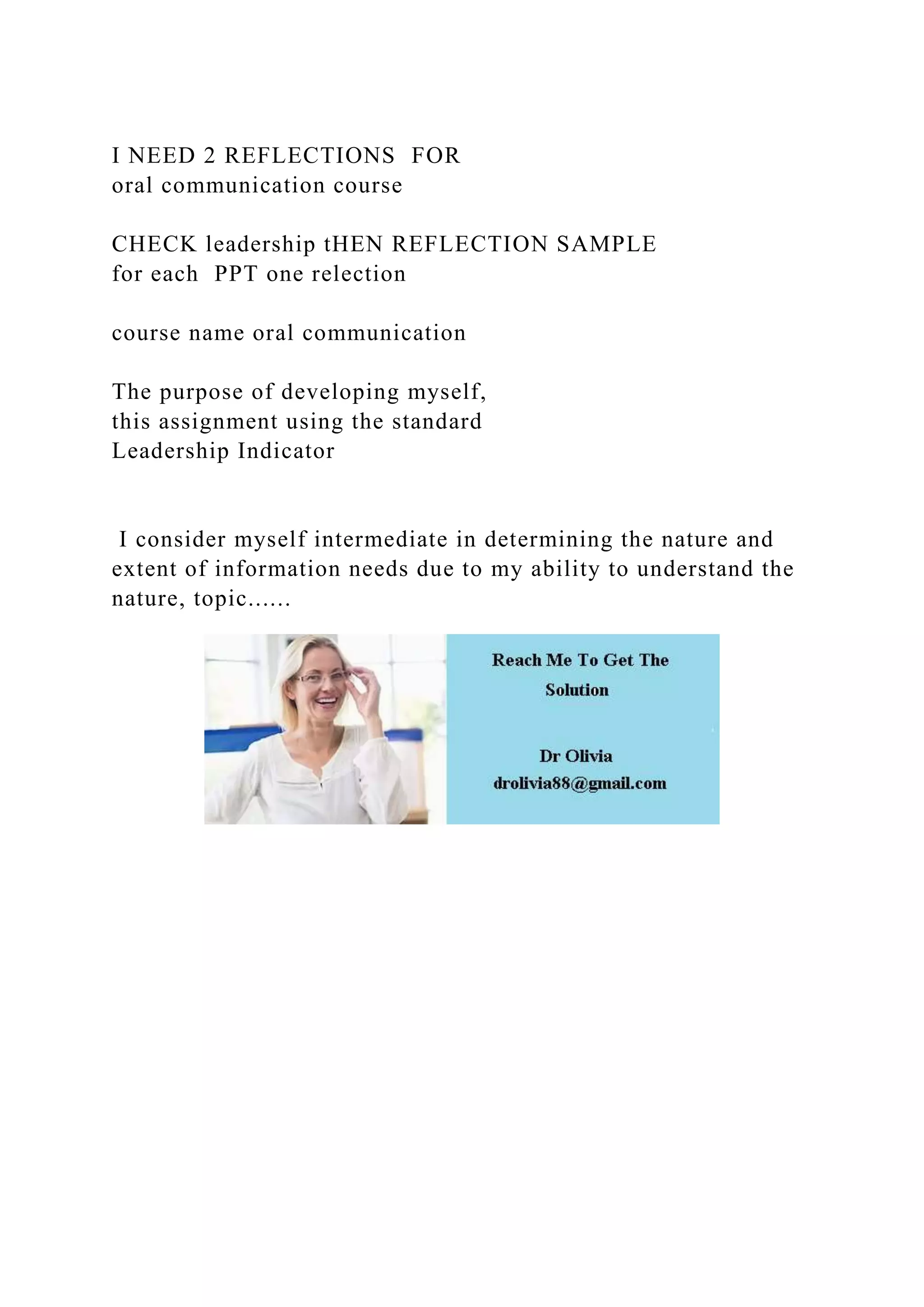 I NEED 2 REFLECTIONS FOR oral communication courseCHECK leade.docx