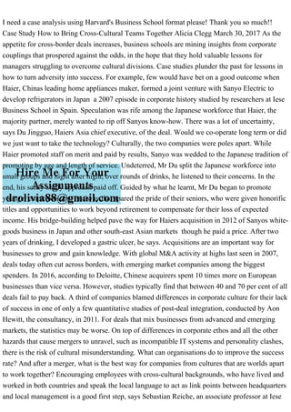 I need a case analysis using Harvards Business School format please.pdf