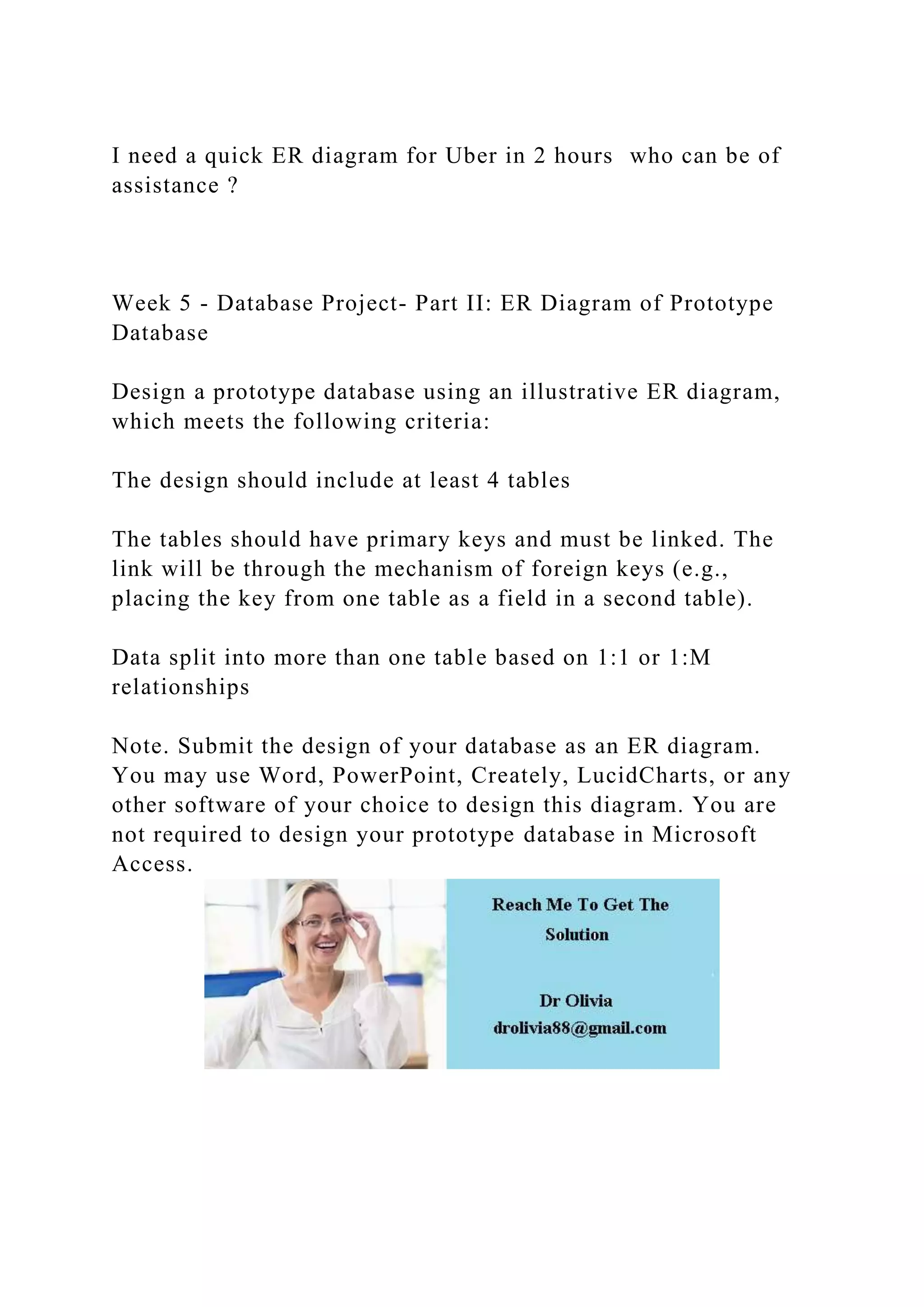 I need a quick ER diagram for Uber in 2 hours who can be of assista.docx