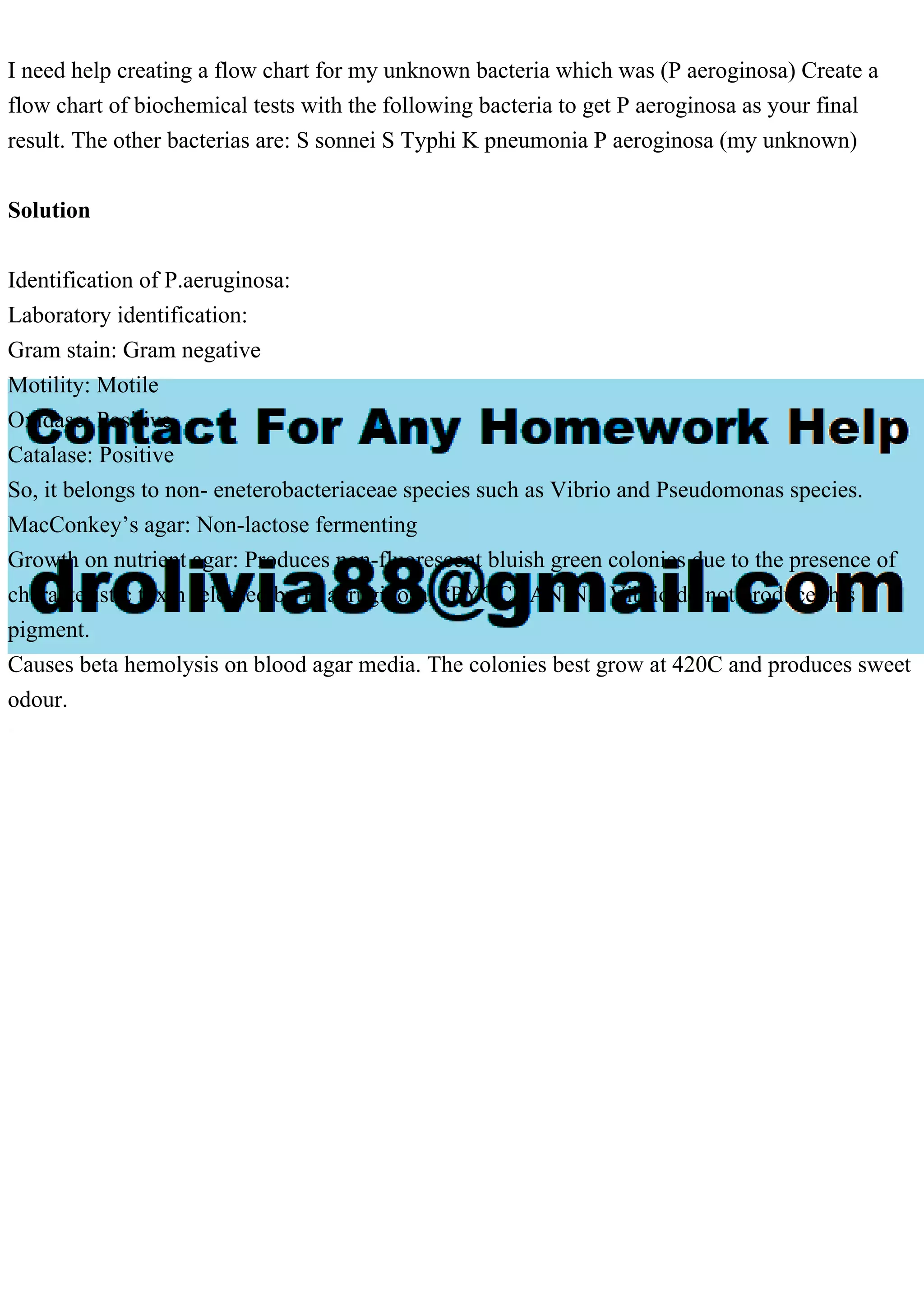 I need help creating a flow chart for my unknown bacteria which was .pdf