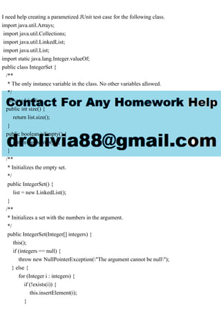 I need help creating a parametized JUnit test case for the following.pdf
